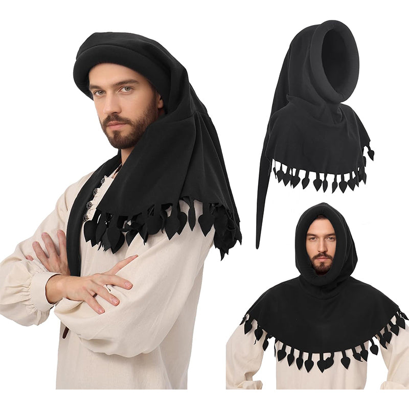 Men Renaissance Medieval Chaperon Hat Liripipe Hoods Cap With Rolled B ...